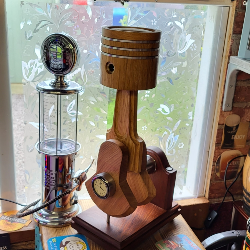 Piston superb craftsman made wood display STUNNING fitted with clock ...