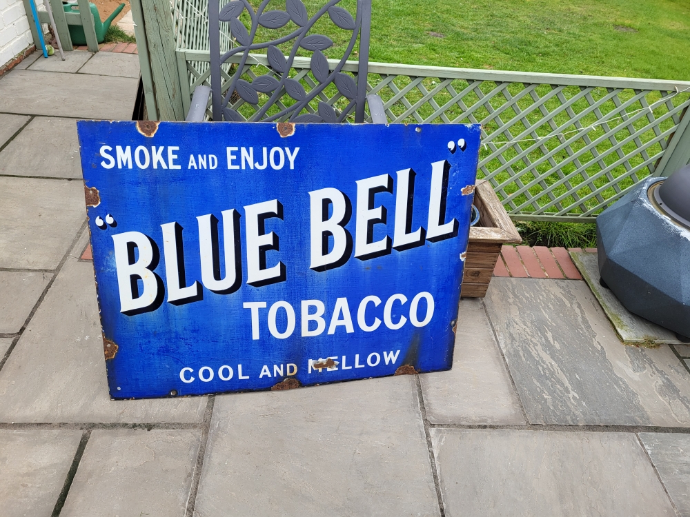 BLUE BELL tobacco sign enamel ORIGINAL 40 x 30 inch great sign ...