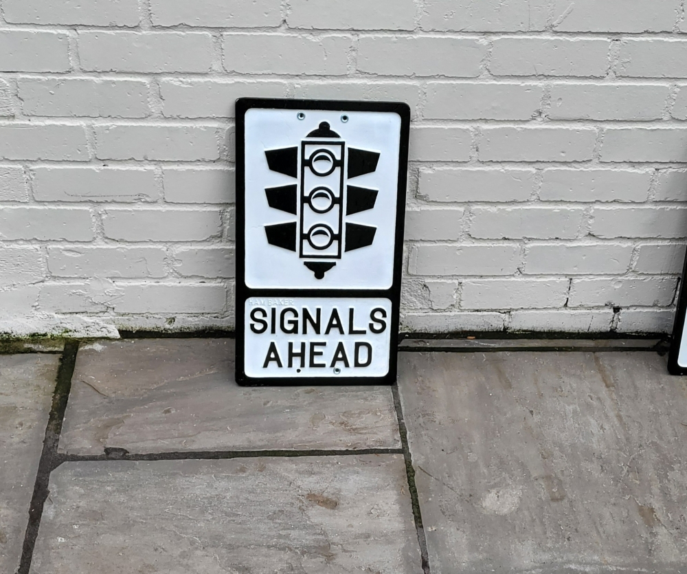 Road sign 21 x 12 cast , Signals ahead | Automobilia-UK - vintage ...